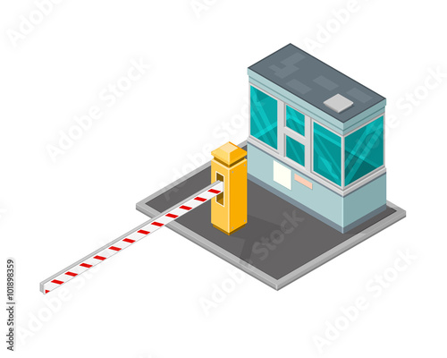 "Isometric security check point vector illustration. Security kiosk ...